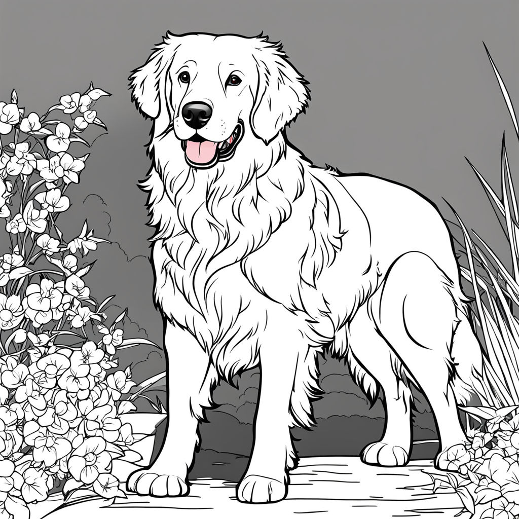 Golden retriever coloring page for kids by Kristen Schlicht - Playground