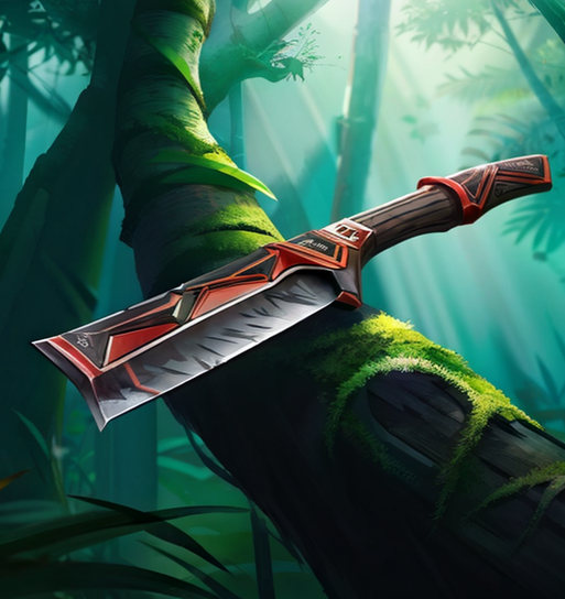 Tree cutter axe sticks in a tree in a jungle concept art pai... by ...