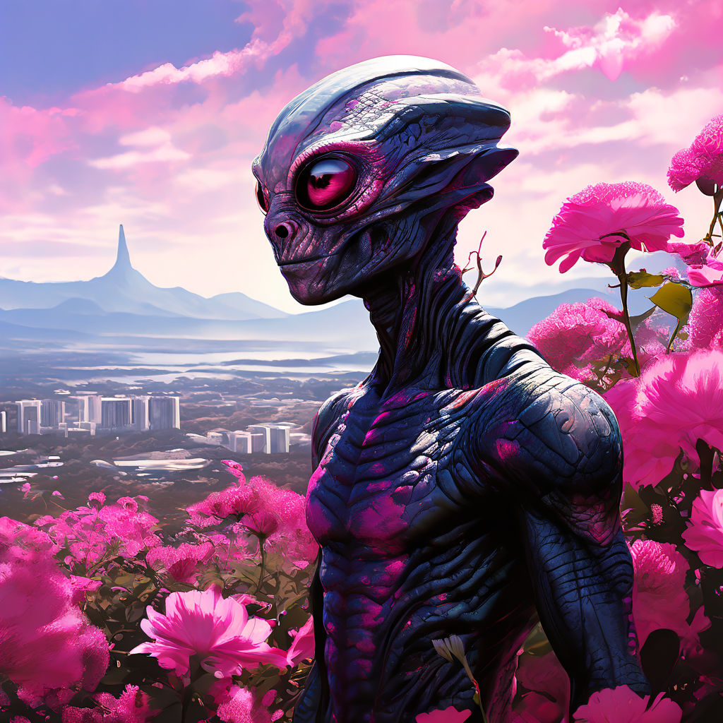 Digital painting depicting a humanoid alien with scaly skin ... by ...