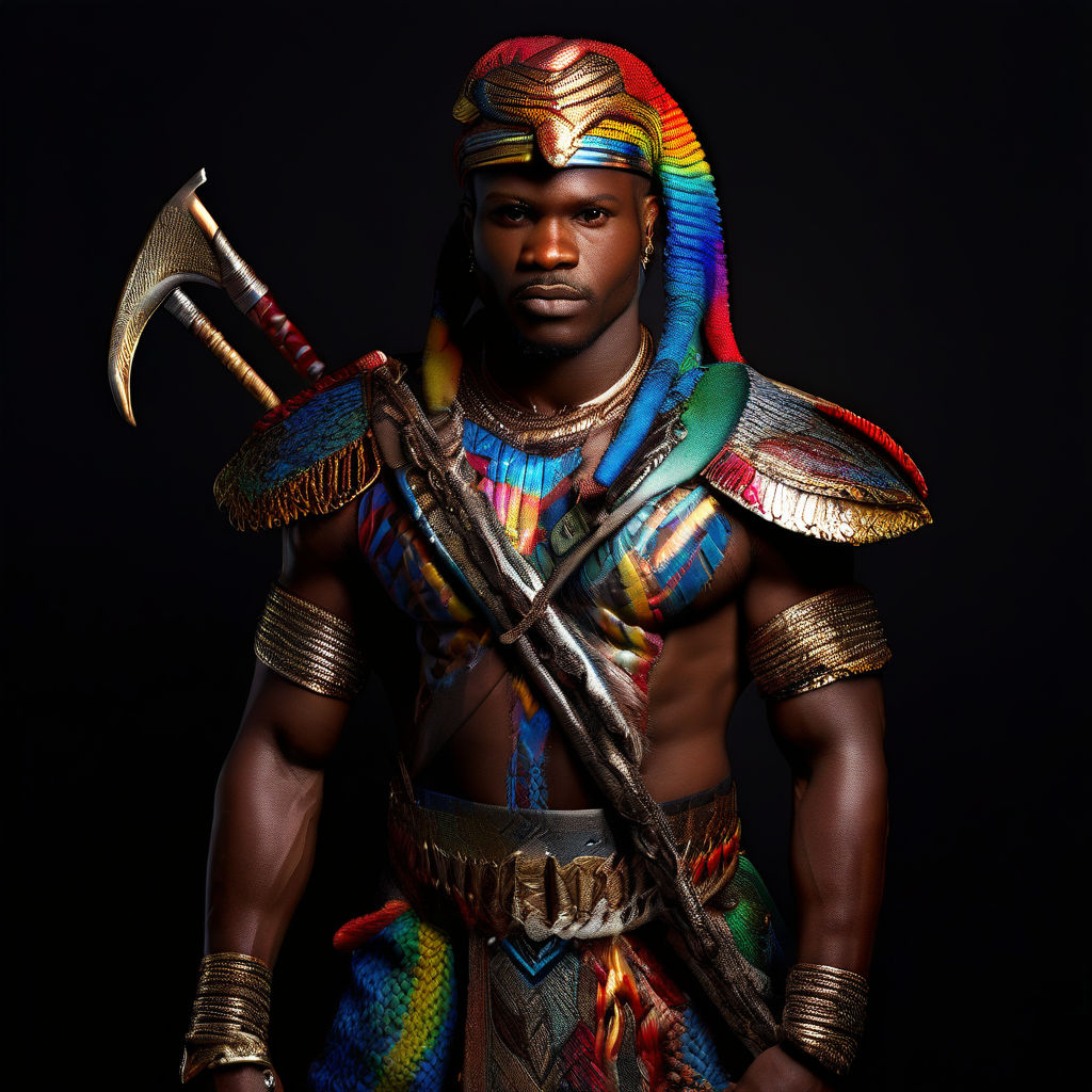 Make a black man with the colors of the rainbow bow and arro... by ...