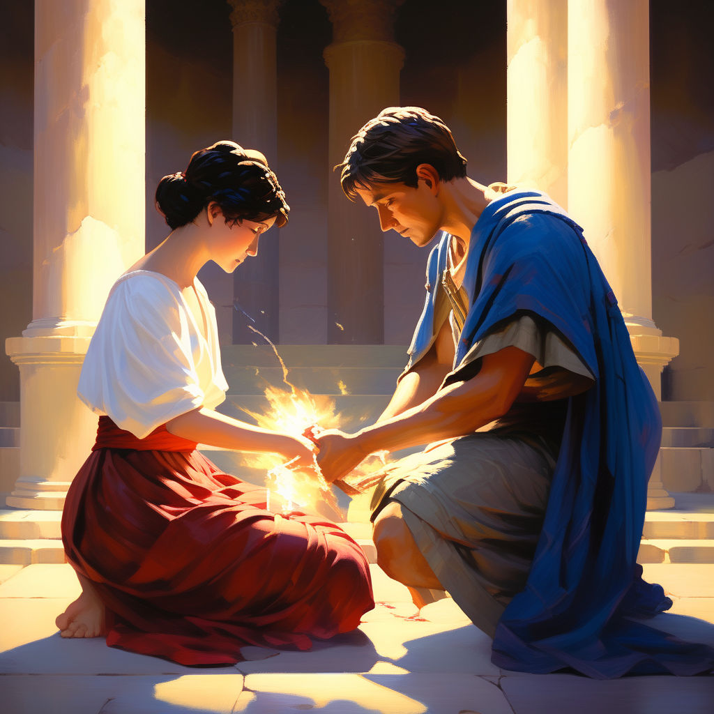 A boy healing his mother from a wound with powers in the anc... by 獅子 ...