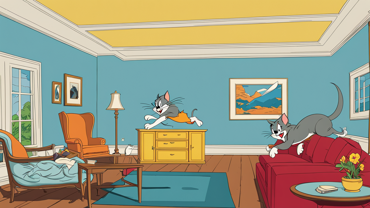 Tom and Jerry in a classic chase scene depicted as vector gr... by Ron ...