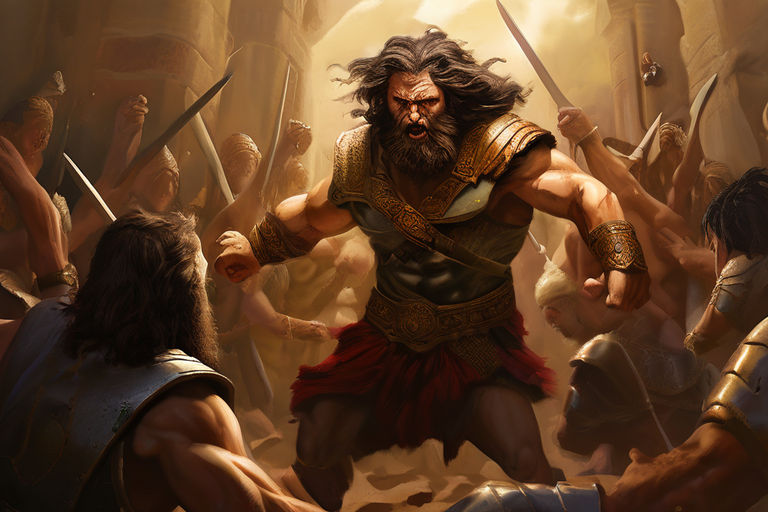 Create a picture of Samson fighting the Philistines. by Ler e se ...