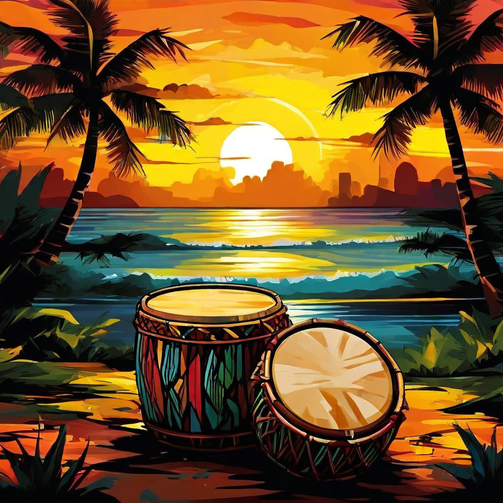 Caribbean landscape with african drums abstract background by ...