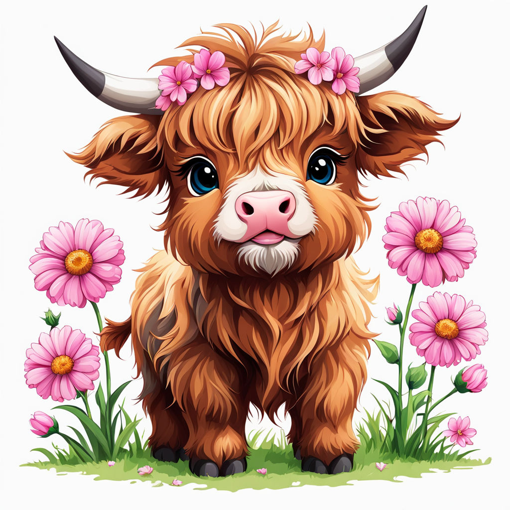 Cute chibi baby highland cow by Crystals Walker - Playground