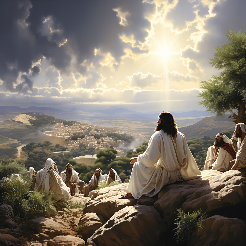Jesus Christ sitting on the Mount of Olives and his disciple... by ...