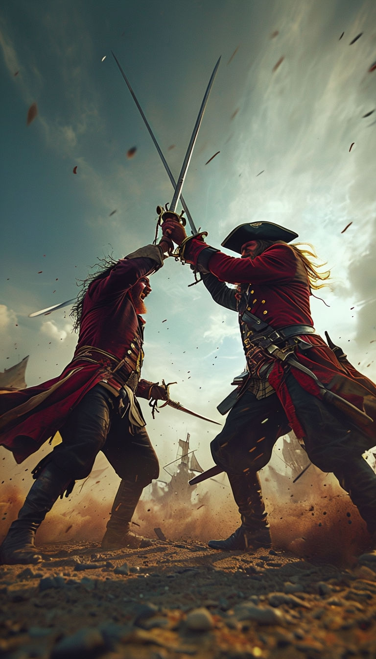 "The scene where two pirates attack each other during a majo... by X ...