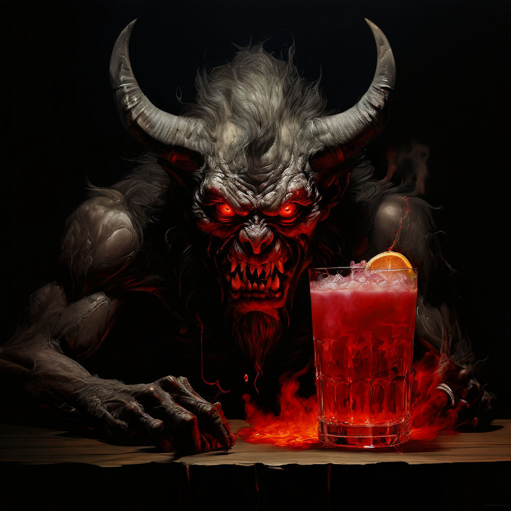 Draw the alcoholic beverage "Vodka" in the form of a demon by Руслан ...