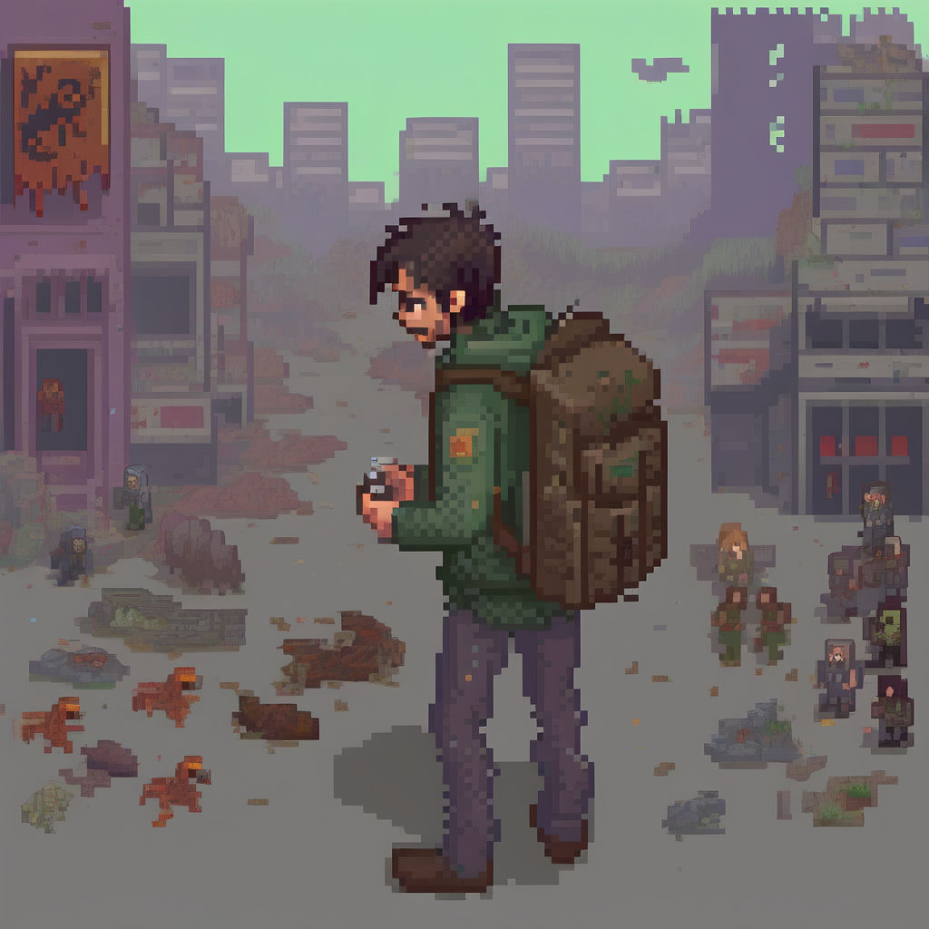 Pixel-art apocalypse scene showcasing an eighteen-year-old b... by Leon ...