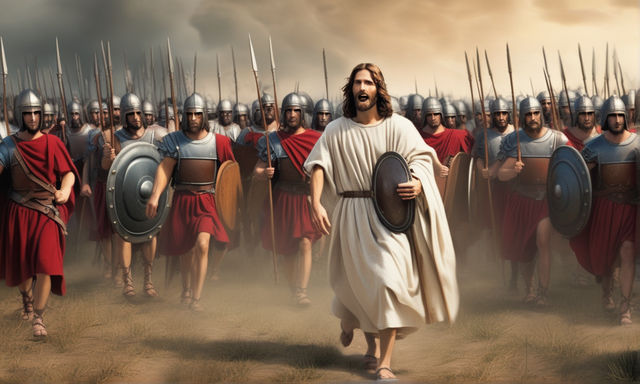 Jesus Christ leading the Roman army marching in a battle fie... by ...
