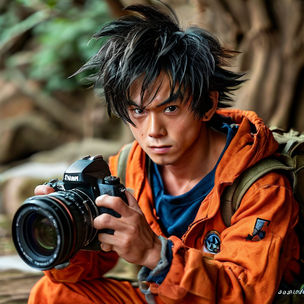 Son goku haciendo una foto con una camara de fotos y texto a... by ...