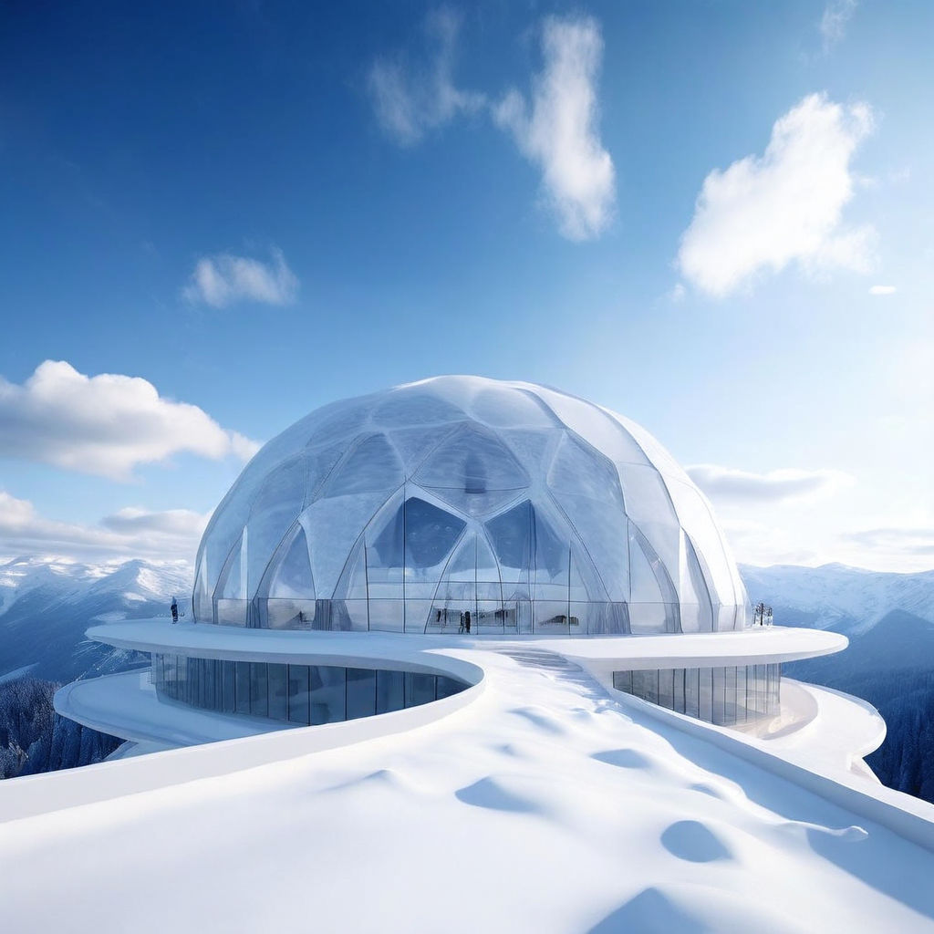 Big snow dome architecture is on the top of the modern build... by AI ...