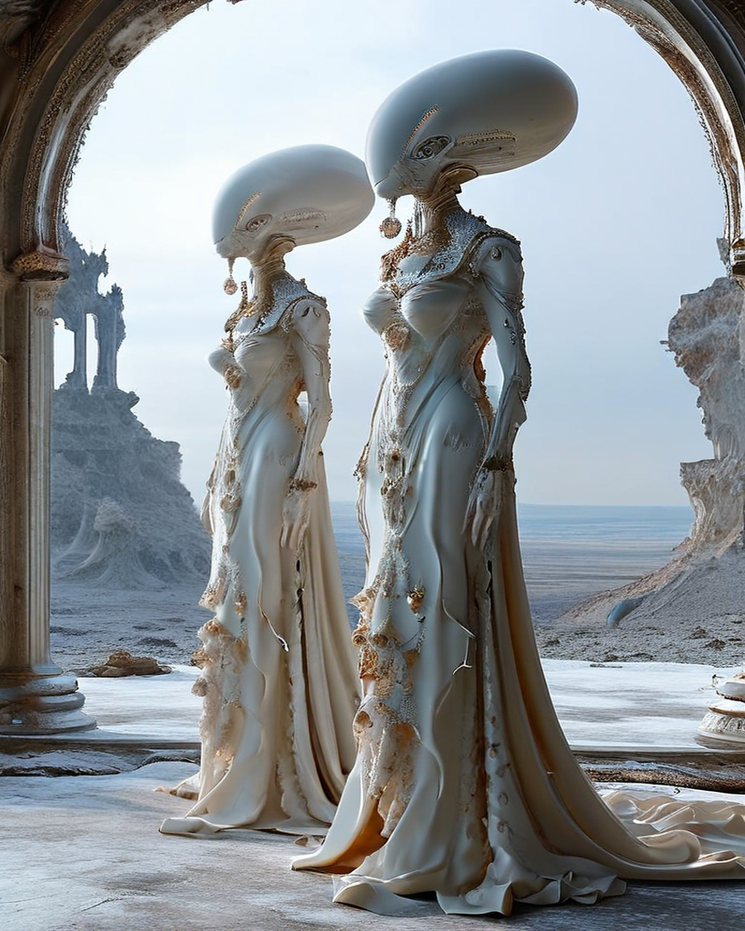 Alien entities gracing the outskirts of a moonлет by Ralf-Laurent Aphex ...