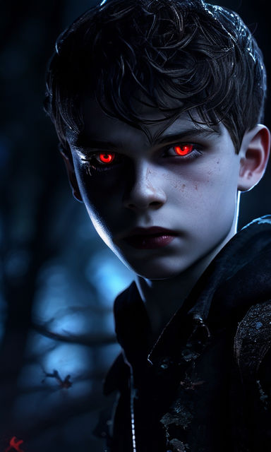 A vampire 14-year-old boy with red eyes and pale skin is in ... by LEX ...