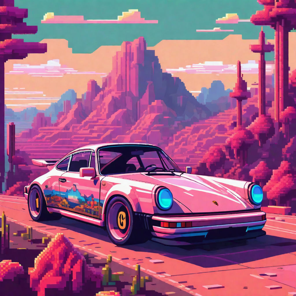 Pixel art depiction of a Porsche GT-inspired sports car in a... by Ale ...