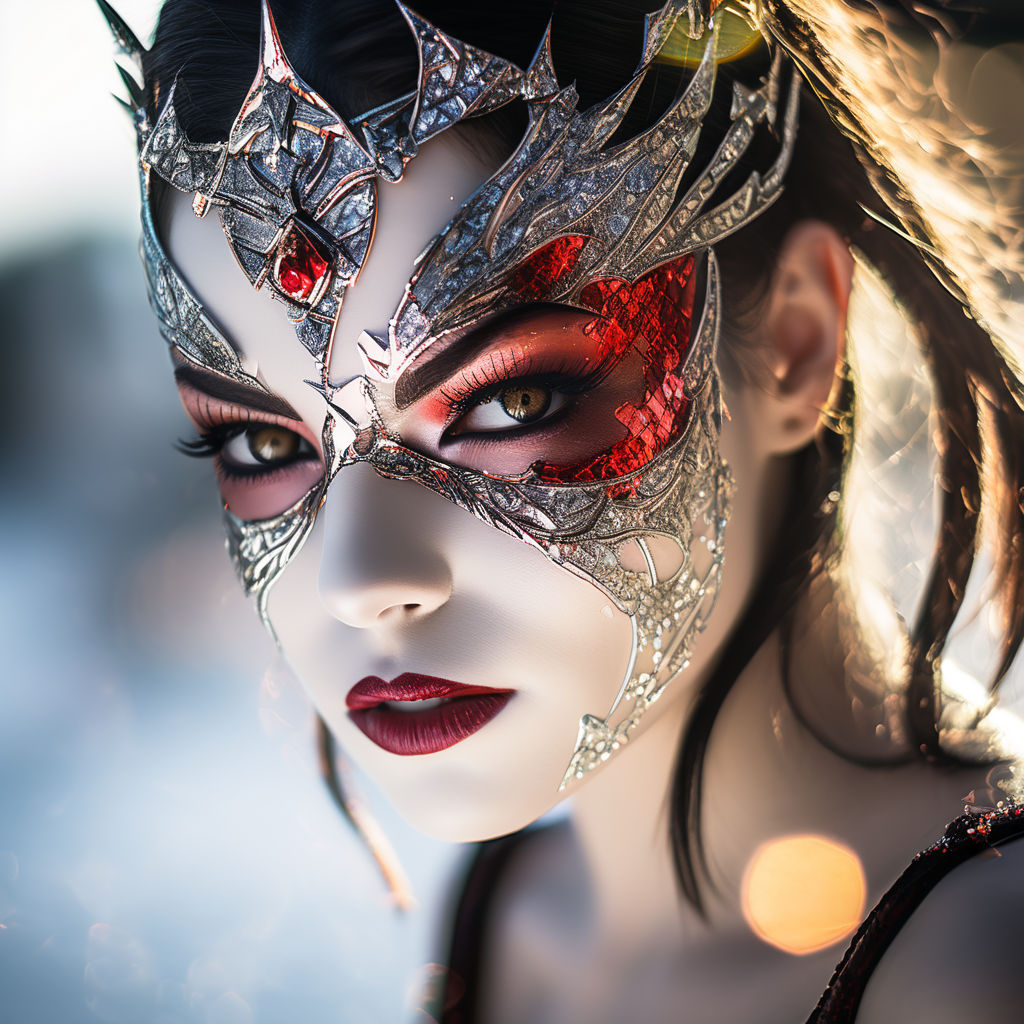 Portrait of a beautiful female demon with many demonic featu... by ...