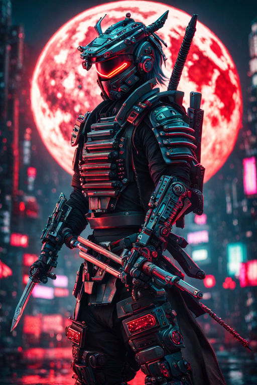 A cyberpunk samurai with high-tech armor by Fabio Bispo - Playground