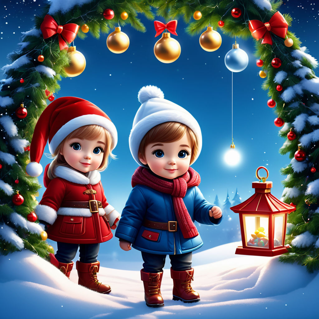 Realistic clip art image of a little boy and girl at Christm... by ...