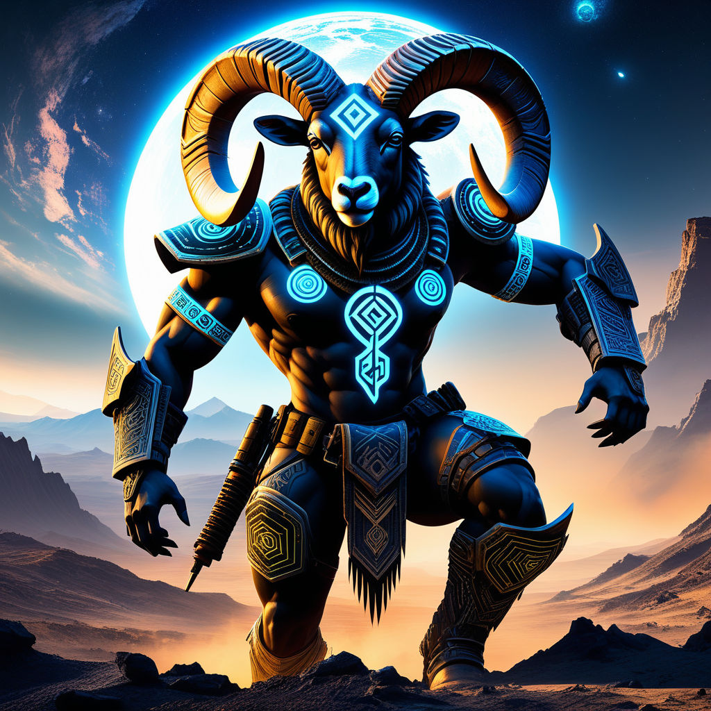 Tattooed ram humanoid in an apocalyptic environment Planets... by ...