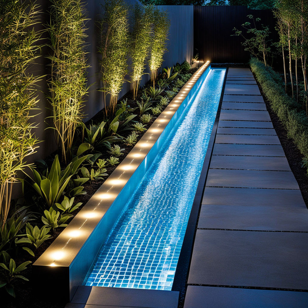 Sleek Water Feature Path: A walkway with integrated LED ligh... by Ibn ...