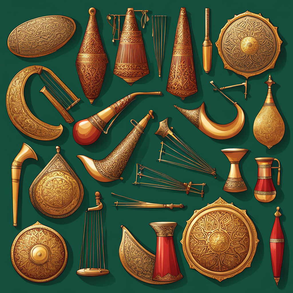 A detailed illustration of traditional Islamic instruments o... by ...