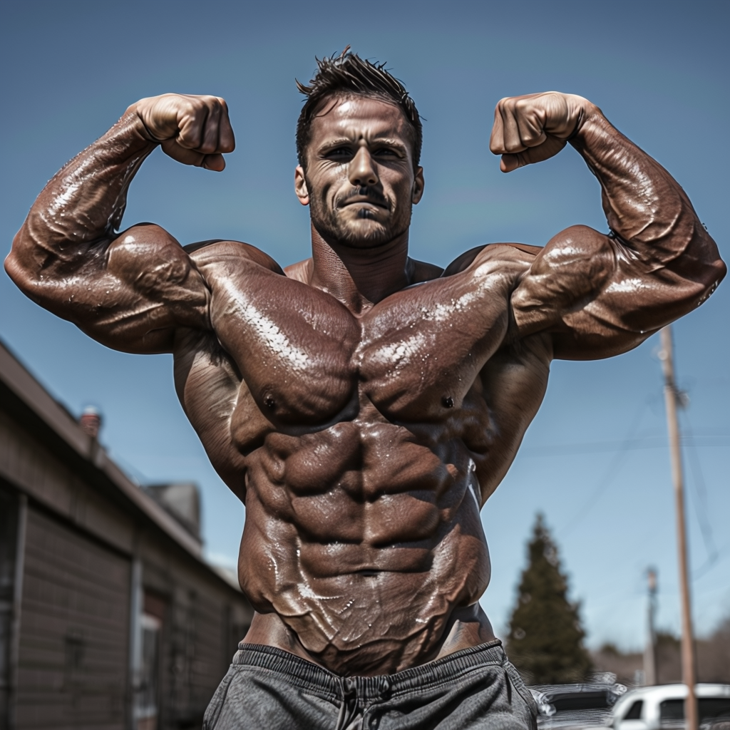 Roided muscular 30 year old sweaty bodybuilder flexing his m... by luuk ...