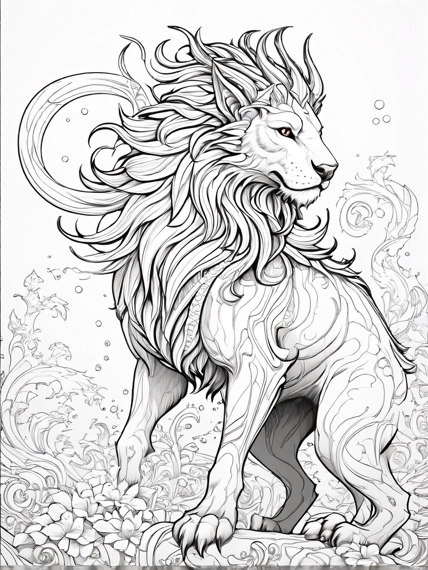 Friendly mythical creature dominating a tall coloring page by ...