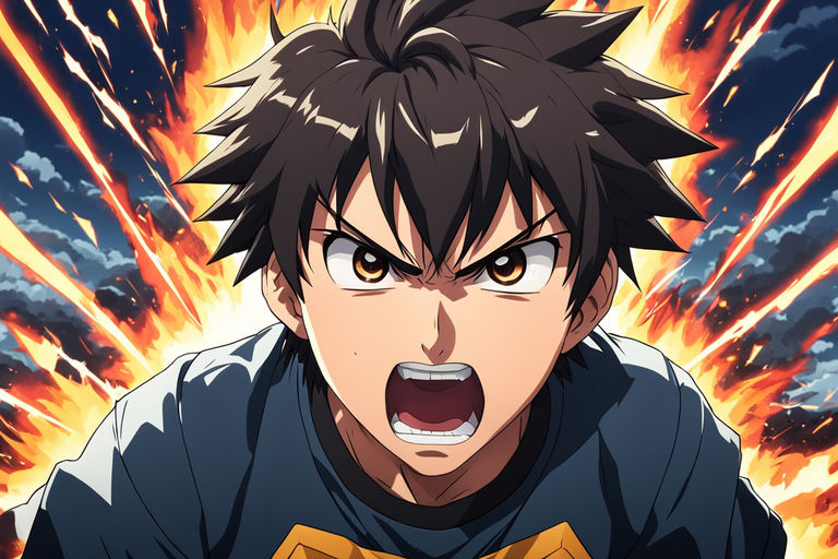 Anime boy gets angry and yells at the camera by Elena N. - Playground