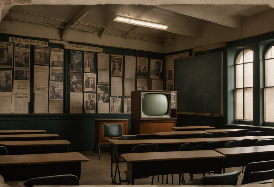 Victorian British school classroom featuring arched windows ... by ...