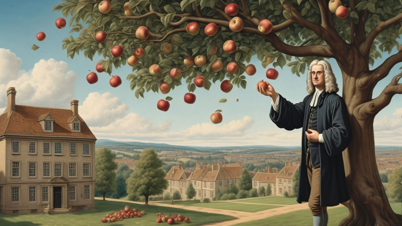 A detailed image of Isaac Newton watching an apple fall from... by Poder Primordial - Playground