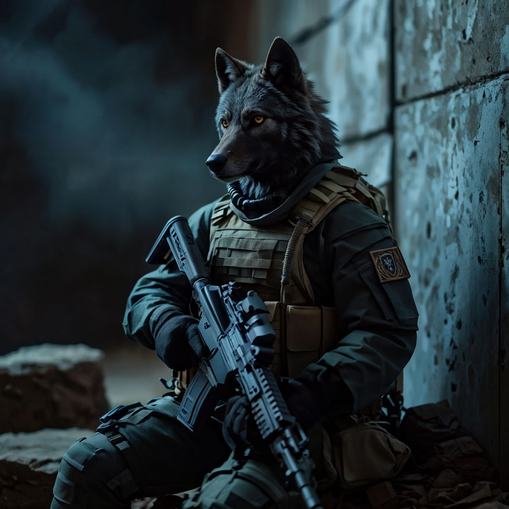 Wolf-headed figure clad in a tactical military uniform цифра... by Red ...