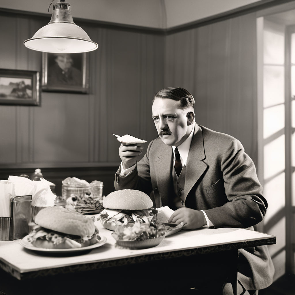 Hitler eating chicken Sandwich in a room while making speech... by ...
