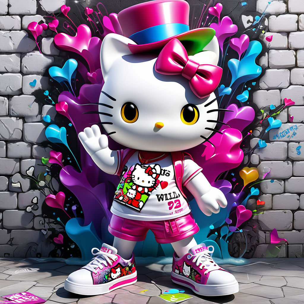 Create a hyper realistic image of a hello kitty a top hat wi... by emma ...