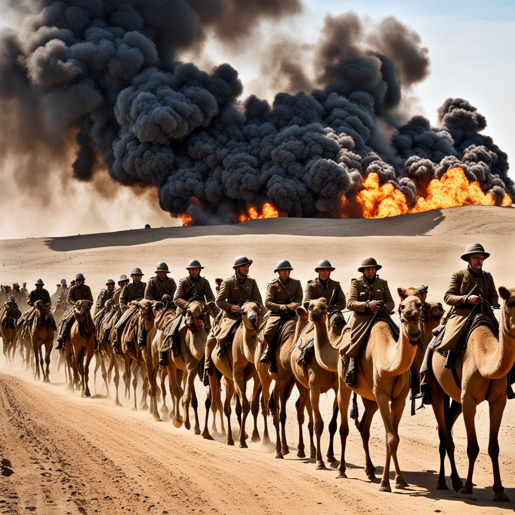 WW1 soldier in the camel core. A group of military who rode ... by ...