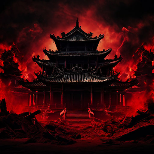 Apocalypse dark chinese temple war destruction red and black... by ...