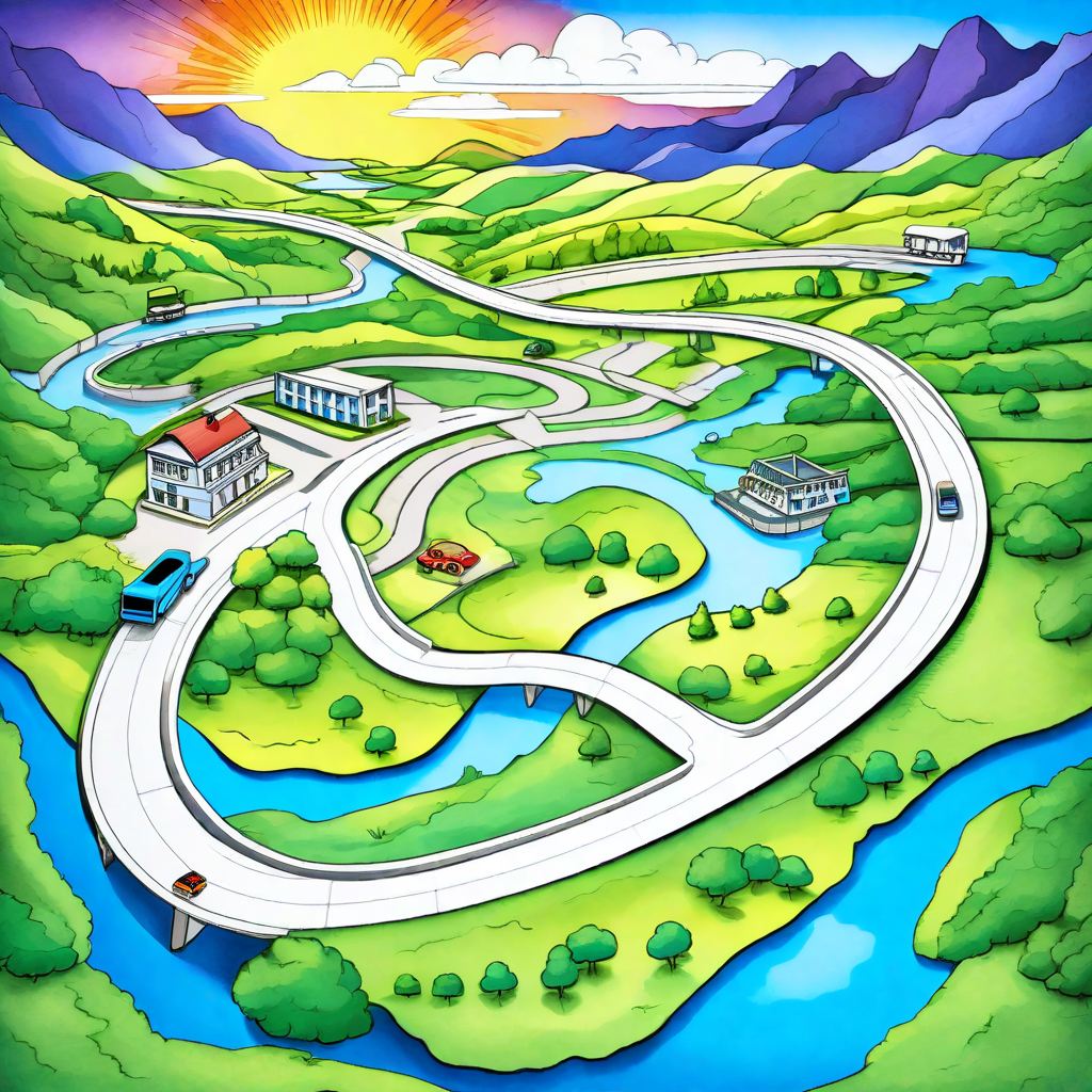 Paper road map coloring book page by David Laundra - Playground