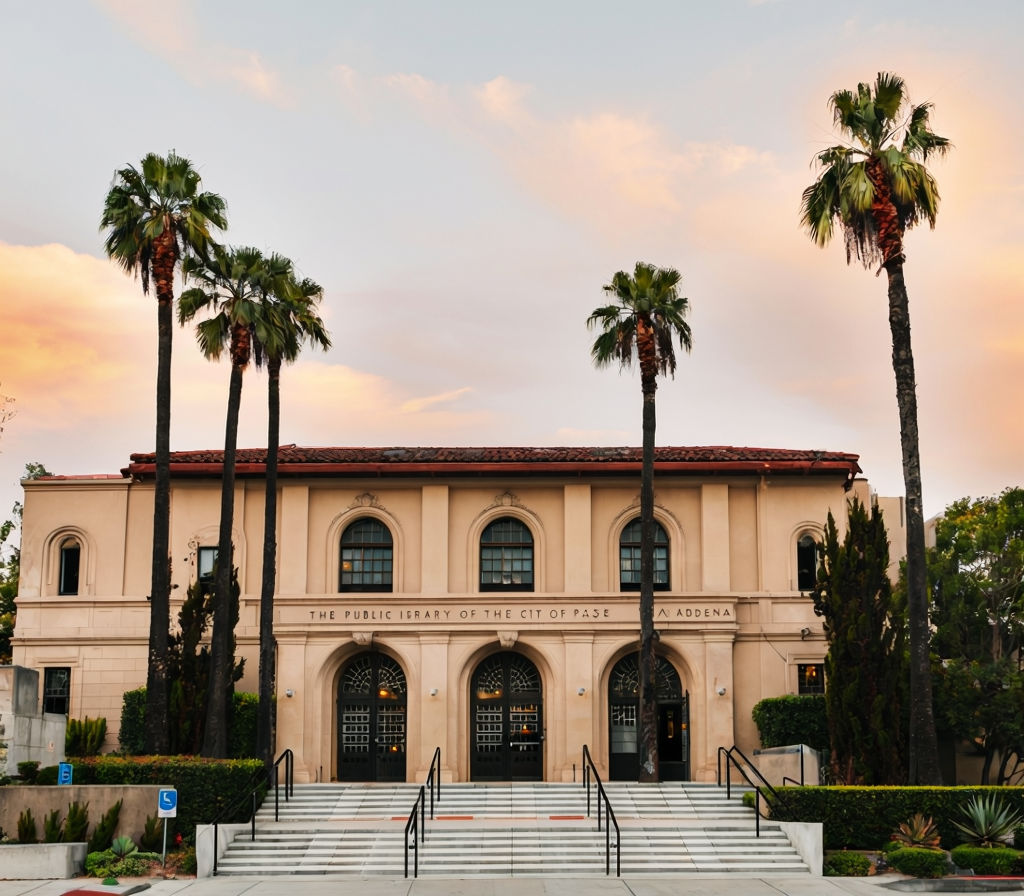 The photograph captures the front facade of the Public Libra... by ...