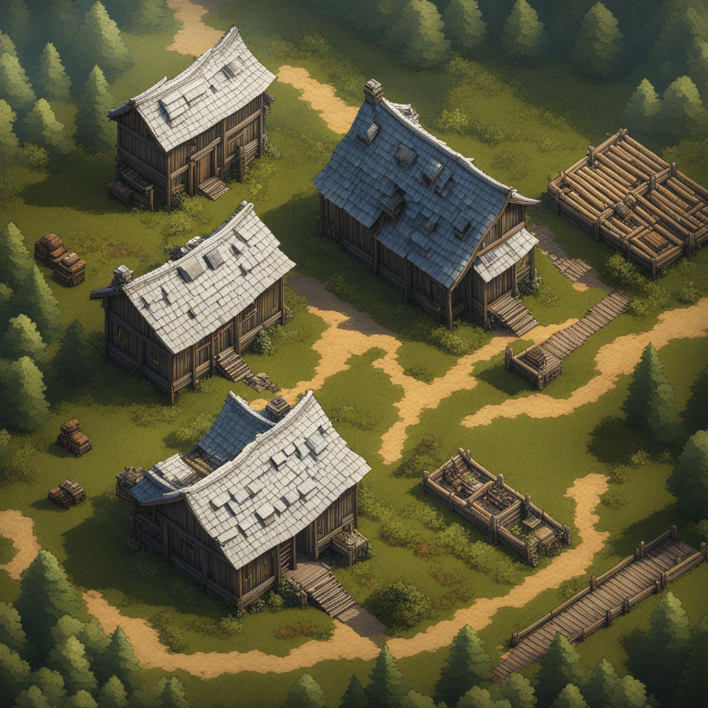 "Generate an immersive top-down view map capturing the rural... by Emo ...