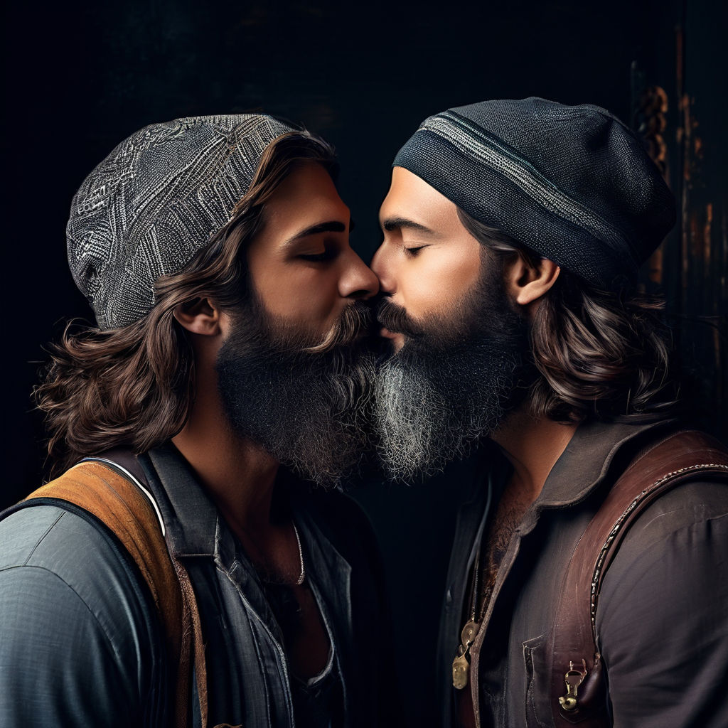 Two. Bearded guys kissing a friendly kiss and looks like the... by Ahmed Alooy - Playground