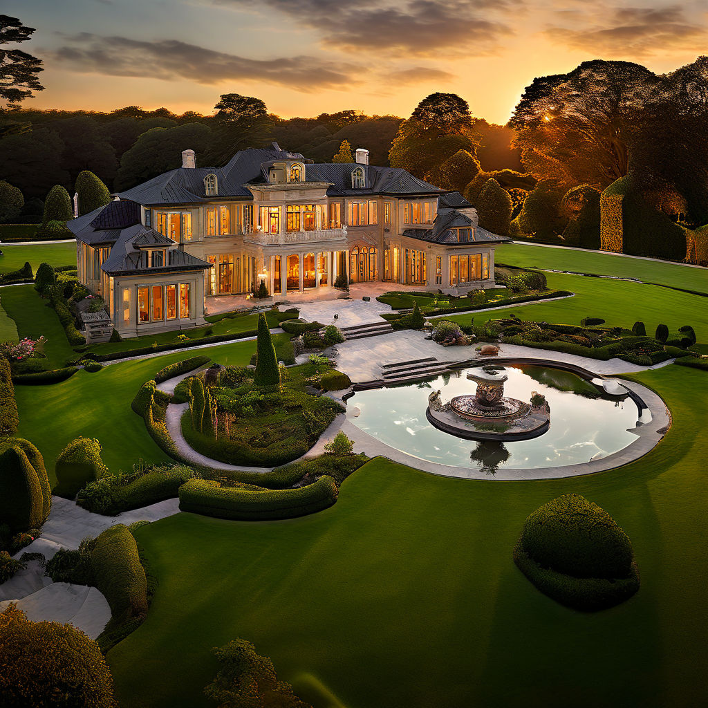 Luxurious mansion basked in the golden glow of sunset by Precious ...