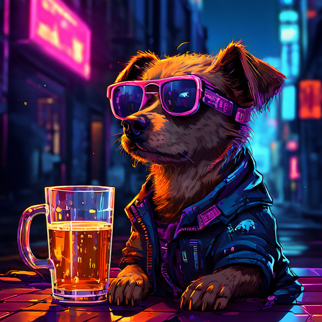 Cyberpunk-inspired pixel art of a petite dog donning spectac... by G S ...