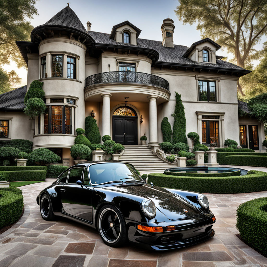 Old money-style mansion front yard features crisp architectu... by ...