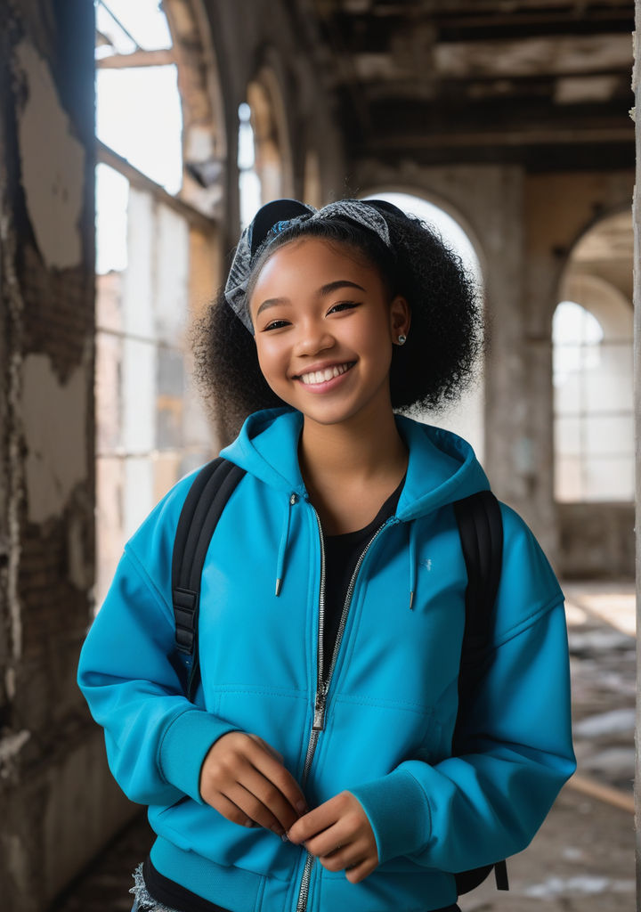 A Blasian teen girl. She is a trendy girl and wearing a tren... by Sid ...