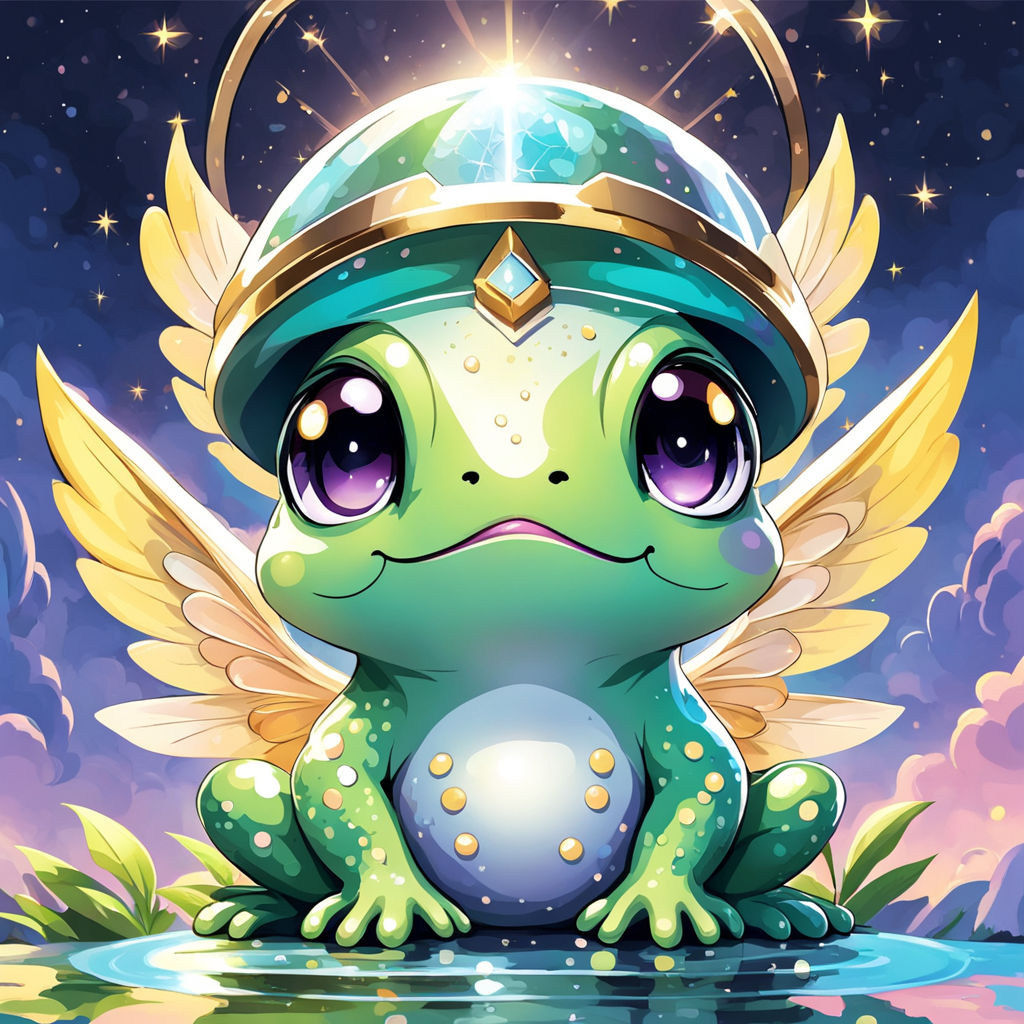 Cute chibi frog with a halo above its head with angelic wing... by ...