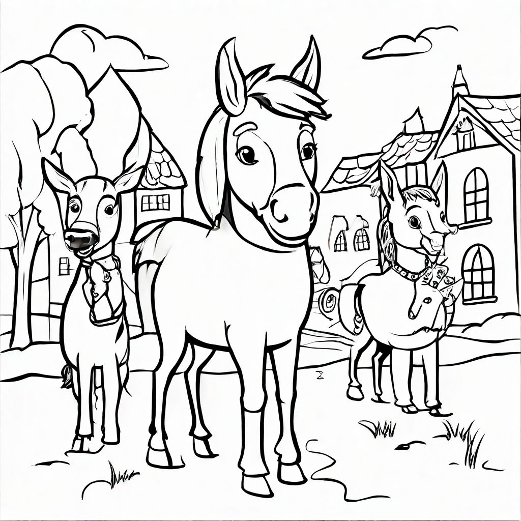 A cartoon-style coloring page features The Bremen Town Music... by 배주한 ...