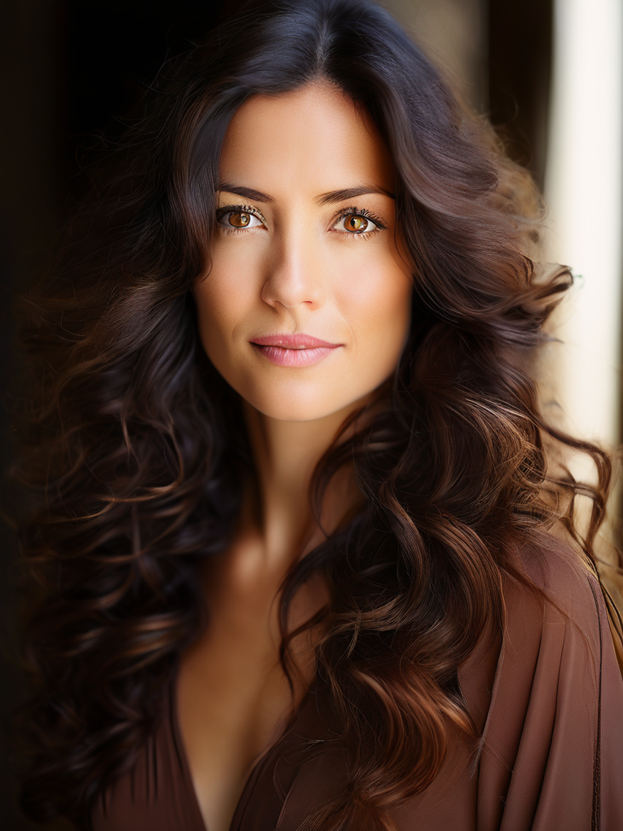 Portrait of a 38-year-old woman with long dark wavy hair by Jorge Otero ...