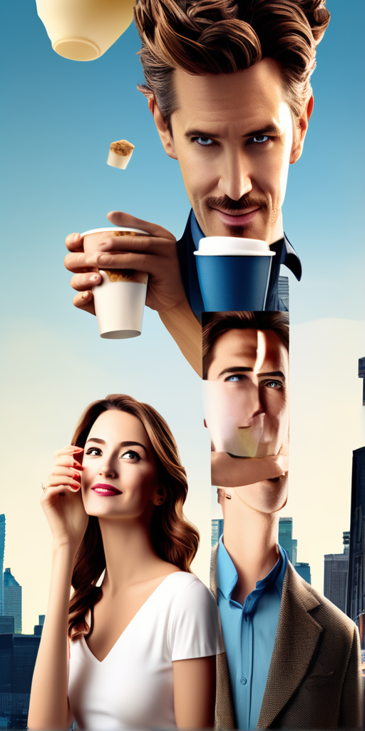 Movie poster style of a couple drinking from paper coffee c... by Rollo ...