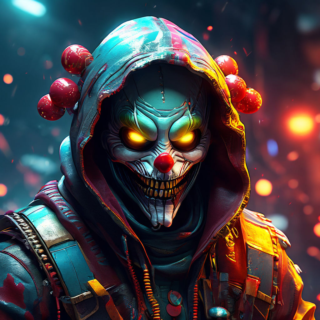 Alien clown in a hoodie. Please create an image with vibran... by Алекс ...