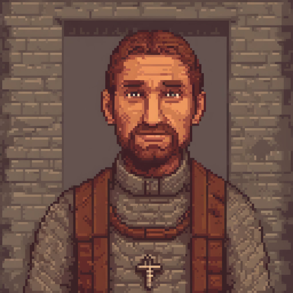 Portrait of a medieval peasant. Pixel art style inspired by ... by ...