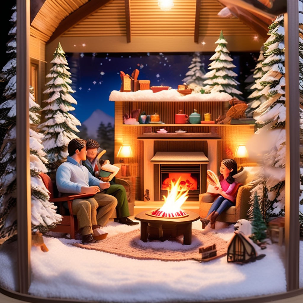 A handcrafted diorama depicting a cozy cabin scene with mini... by ...